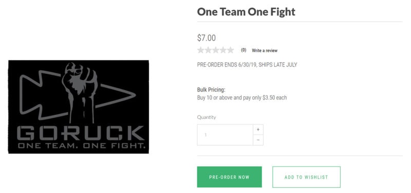 GORUCK One Team One Fight Fundraiser Patch - All Day Ruckoff