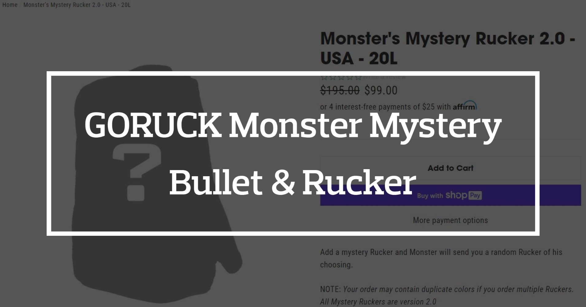 GORUCK Monster Mystery Bullet & Rucker - All Day Ruckoff